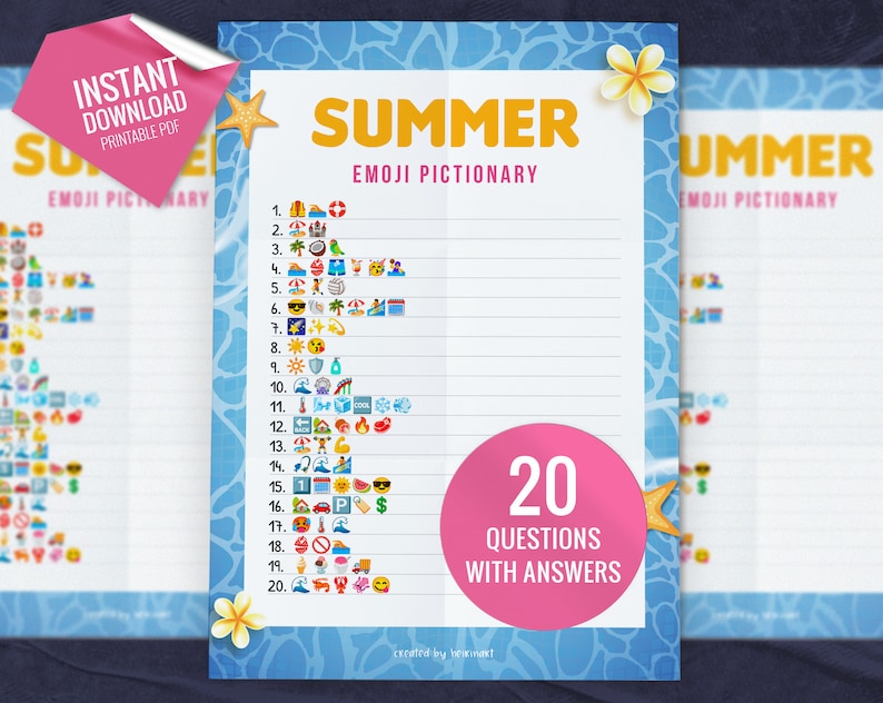 Summer Emoji Pictionary, Printable Party Games, Fun Family Activity ...
