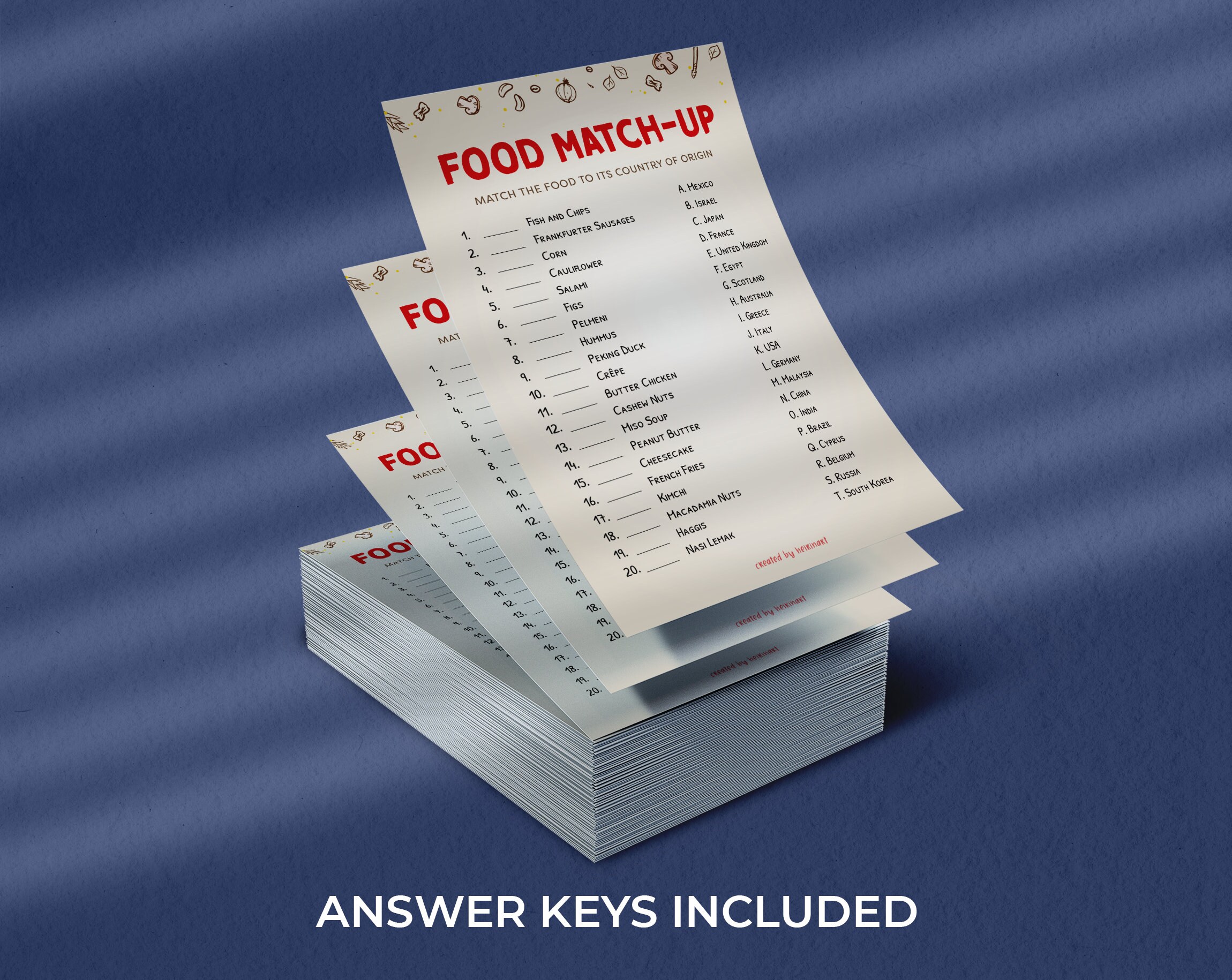 Food Match up Trivia Game, Printable Party Games, Party Game for Kids ...