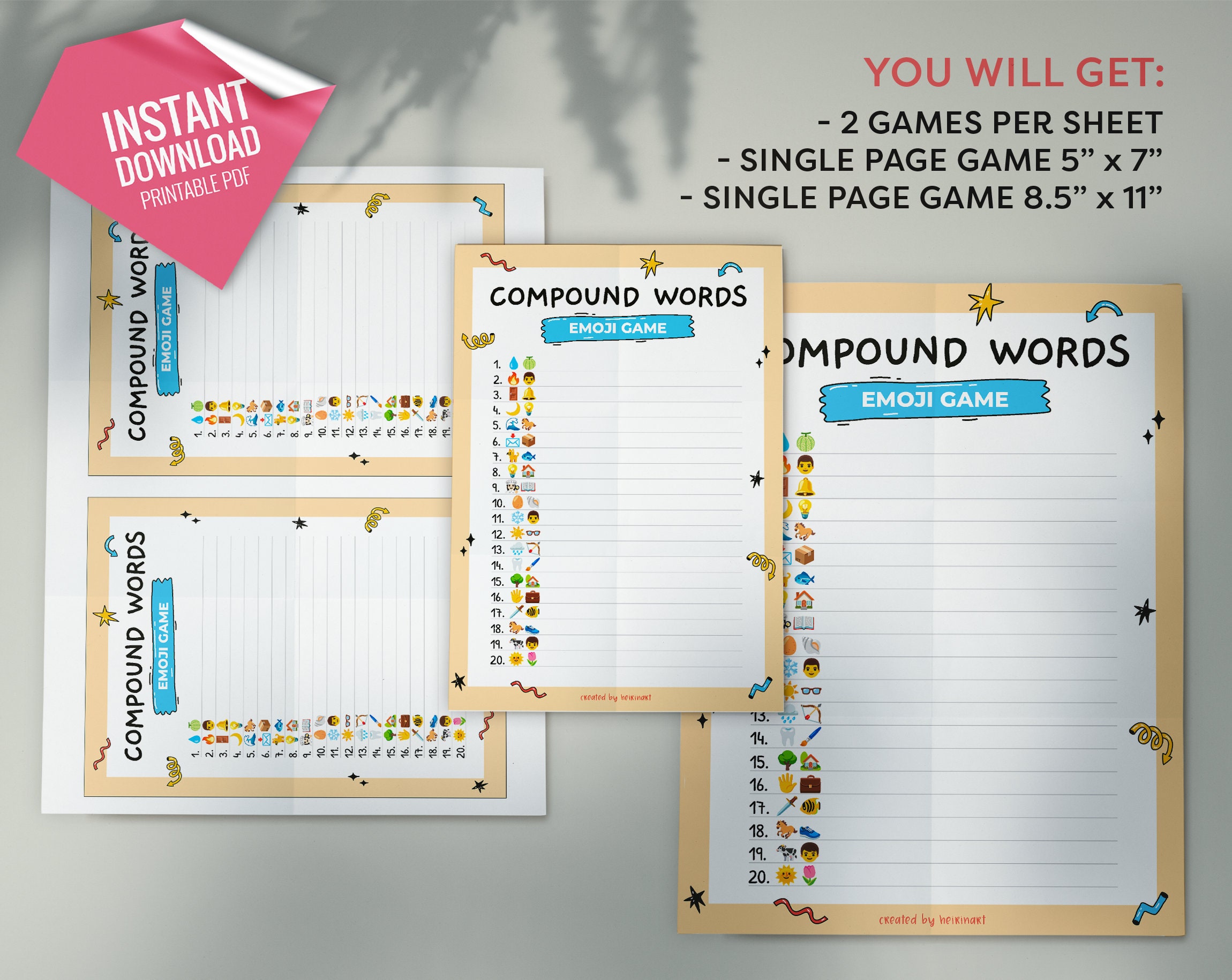 Compound Words Emoji Pictionary Printable Party Games Fun - Etsy