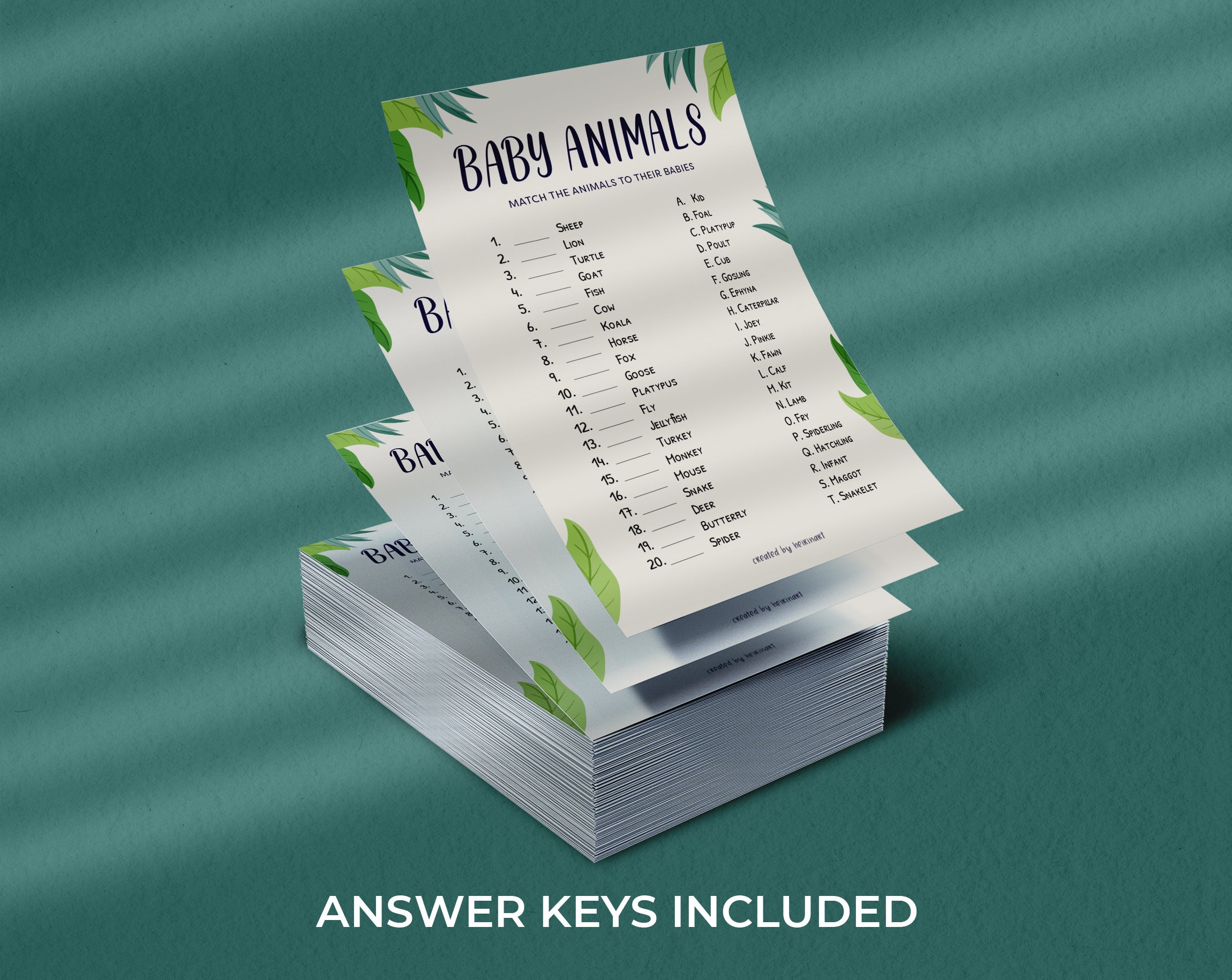 Baby Animals Match up Trivia Game, Printable Party Games, Party Game ...