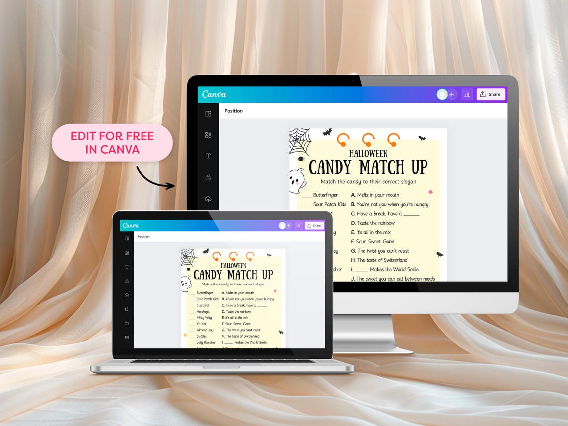 Candy Match up Halloween Game, Printable & Editable Game, Fun Party ...