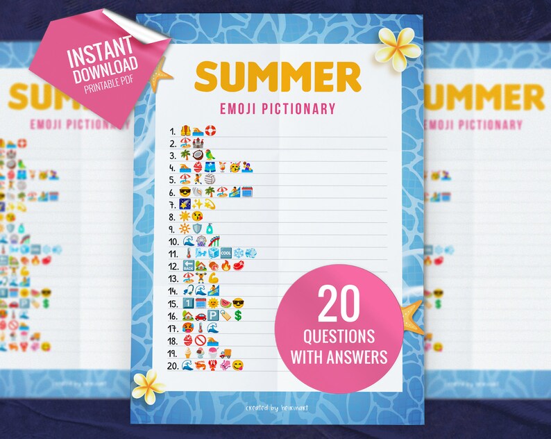 Summer Emoji Pictionary, Printable Party Games, Fun Family Activity ...