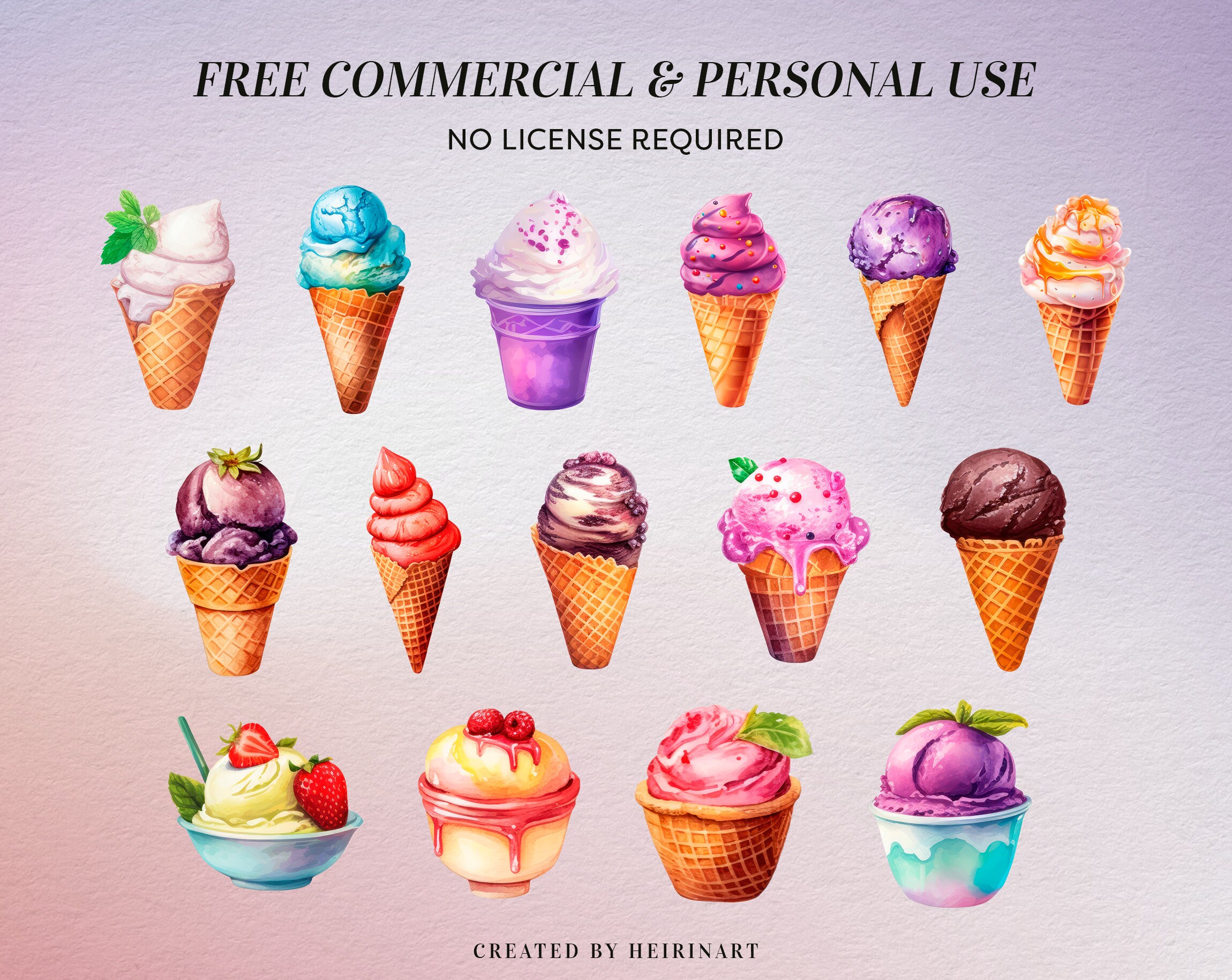 Watercolor Ice Cream Clipart - Watercolor Ice Cream PNG - Commercial ...