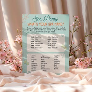 Spa Party Game, What's Your Spa Name, Printable & Editable Game, Fun ...