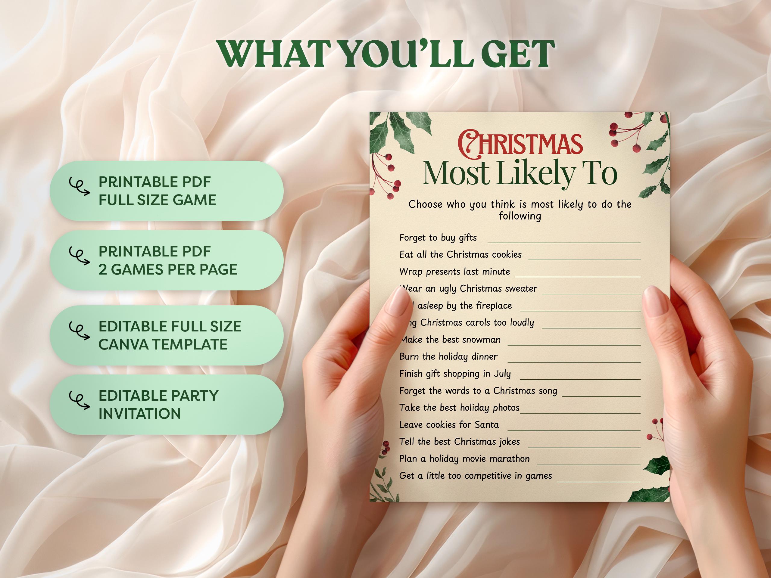 Most Likely to Christmas Party Game, Printable & Editable Game, Fun ...