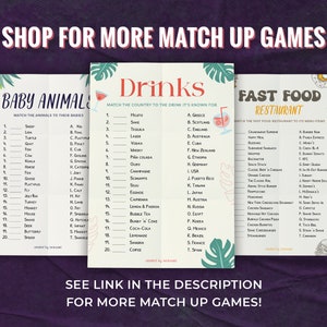 Food Match up Trivia Game, Printable Party Games, Party Game for Kids ...