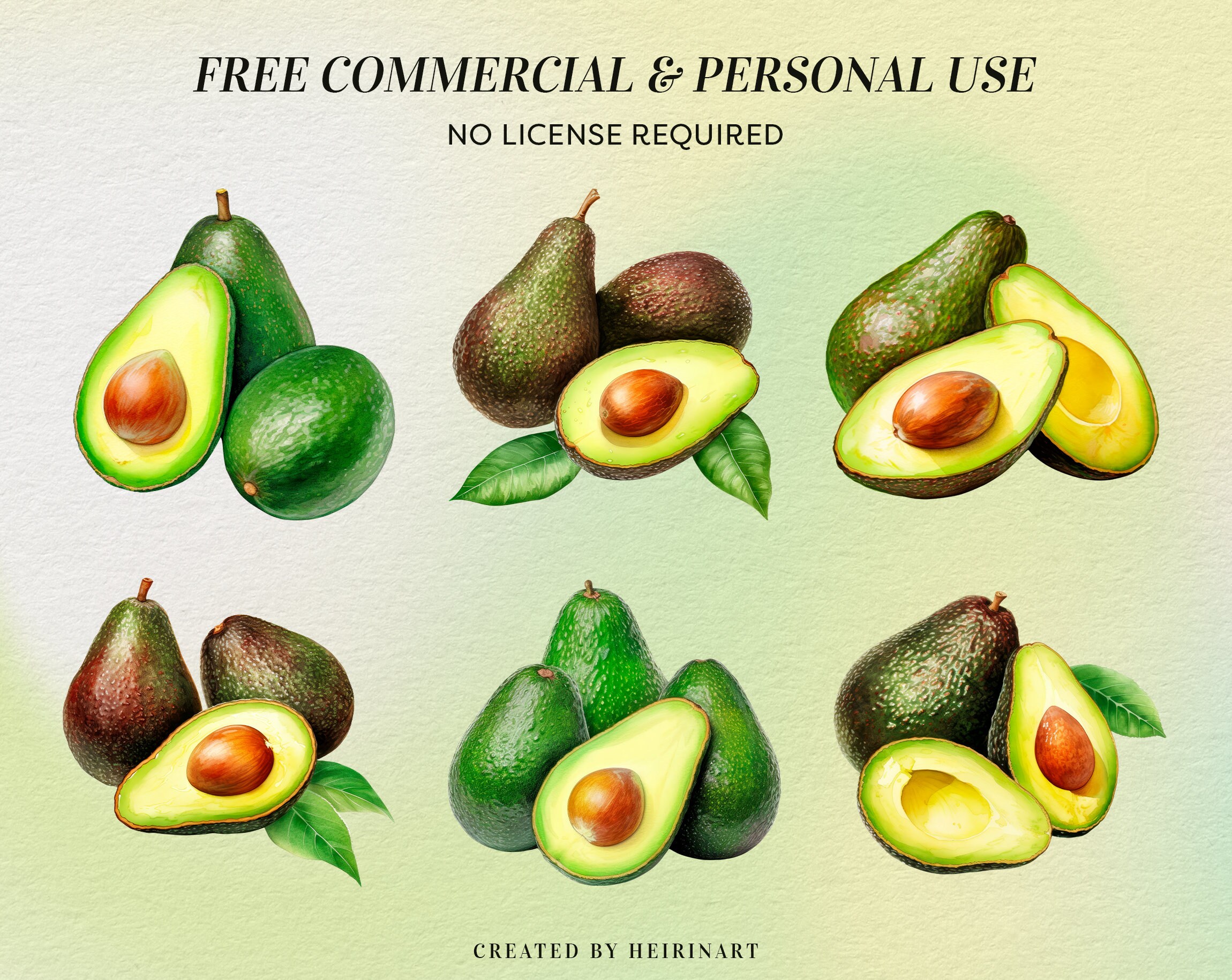 Watercolor Avocado Clipart Watercolor Fruits PNG Commercial Use Avocado ...