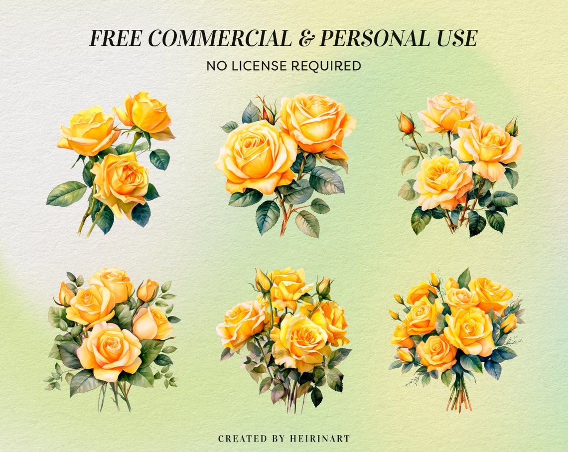 Watercolor Yellow Rose Clipart - Watercolor Flowers - Commercial Use ...