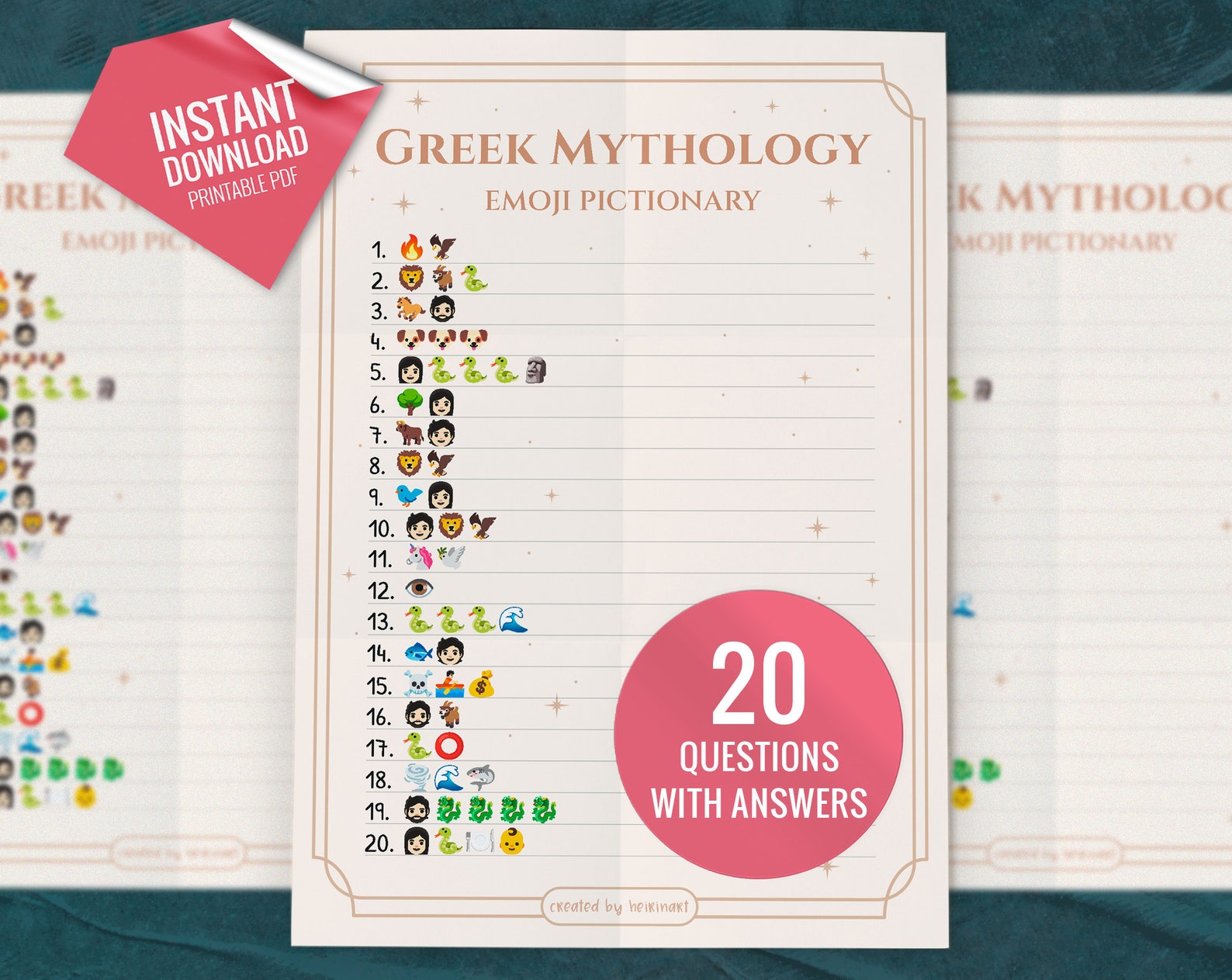 Greek Mythology Emoji Pictionary, Printable Party Games, Greek ...