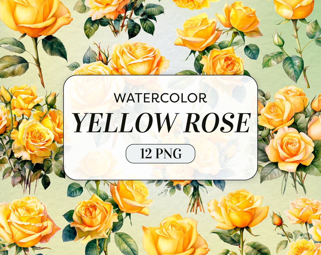 Watercolor Yellow Rose Clipart - Watercolor Flowers - Commercial Use ...