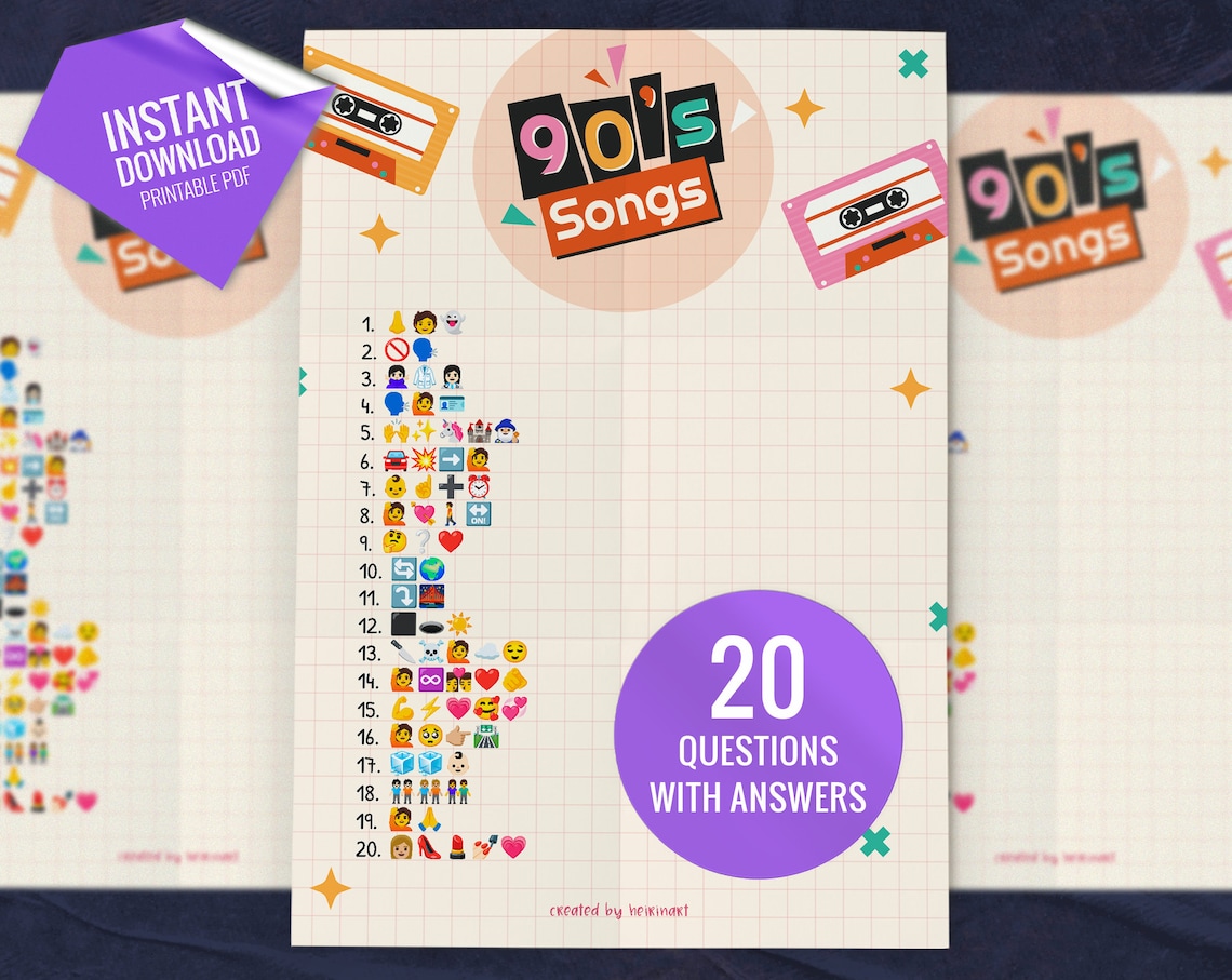 90s Songs Emoji Pictionary, Emoji Quiz, Emoji Game, Printable Party ...