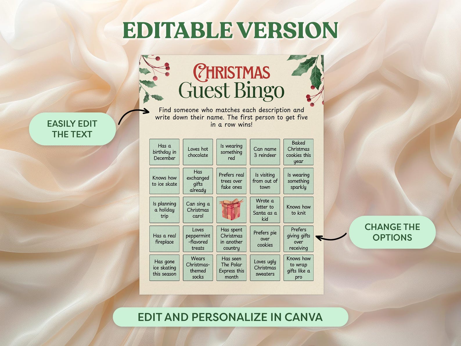 Guest Bingo Christmas Game, Printable & Editable Game, Fun Family ...