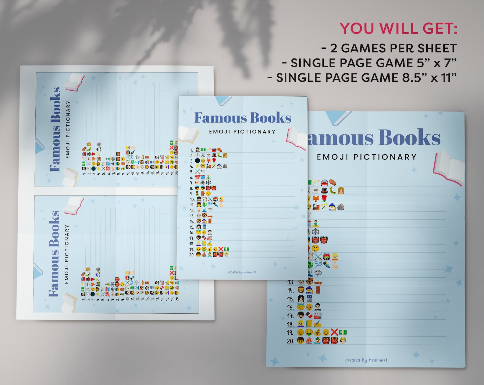 Famous Books Emoji Pictionary, Printable Party Games, Fun Family ...