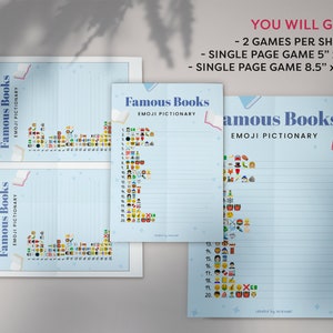 Famous Books Emoji Pictionary, Printable Party Games, Fun Family ...