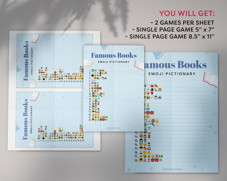 Famous Books Emoji Pictionary, Printable Party Games, Fun Family ...