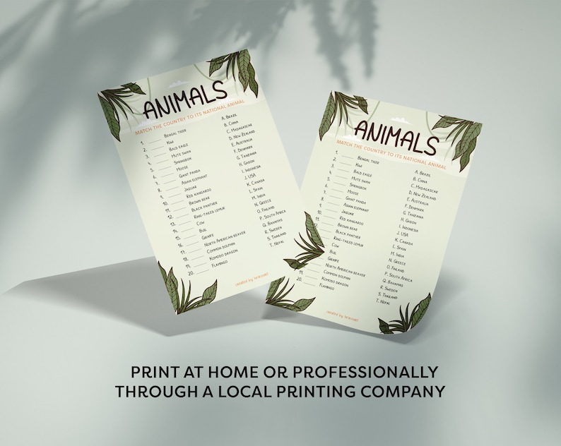 Animals Match up Trivia Game, Printable Party Games, Party Game for ...