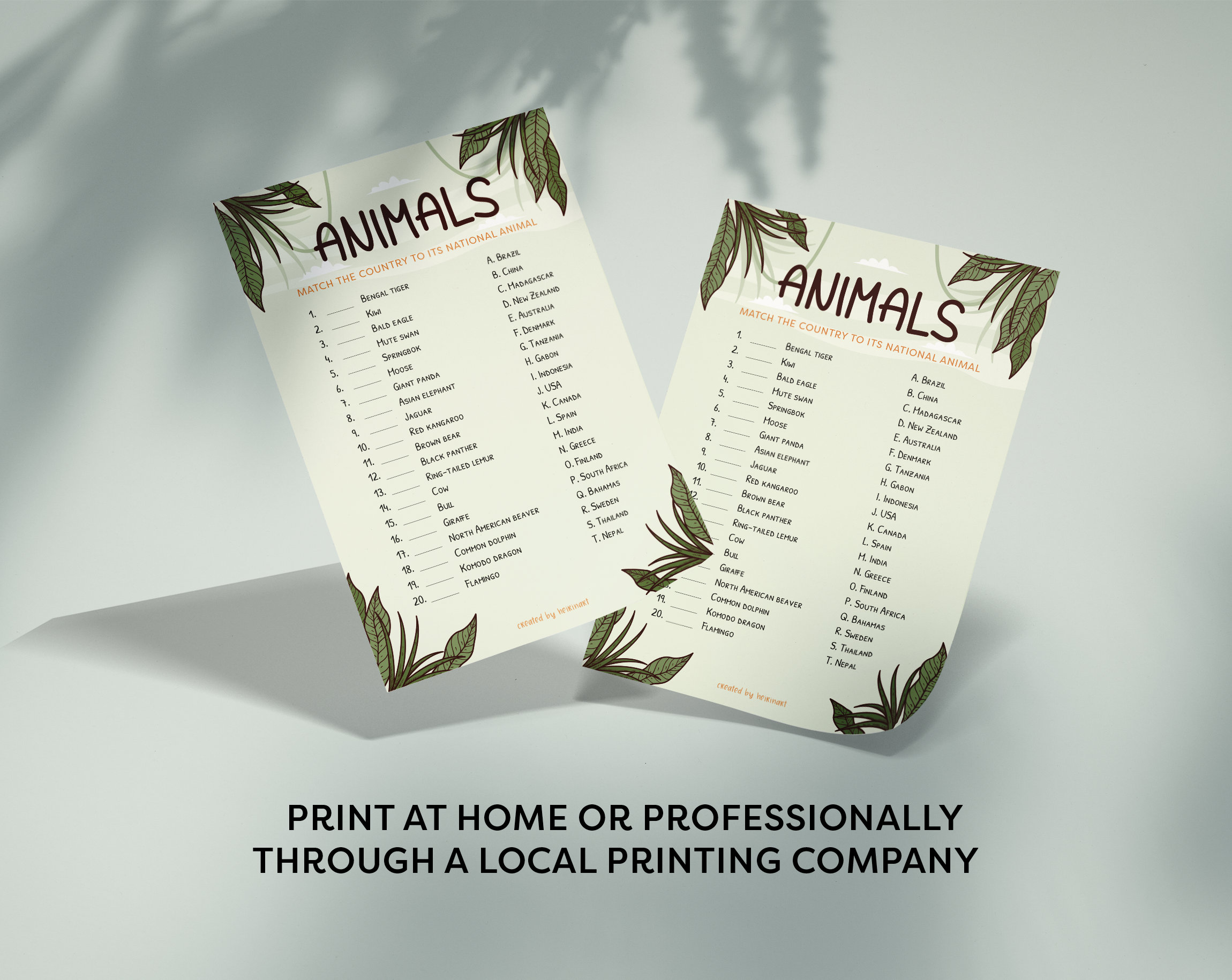 Animals Match up Trivia Game, Printable Party Games, Party Game for ...