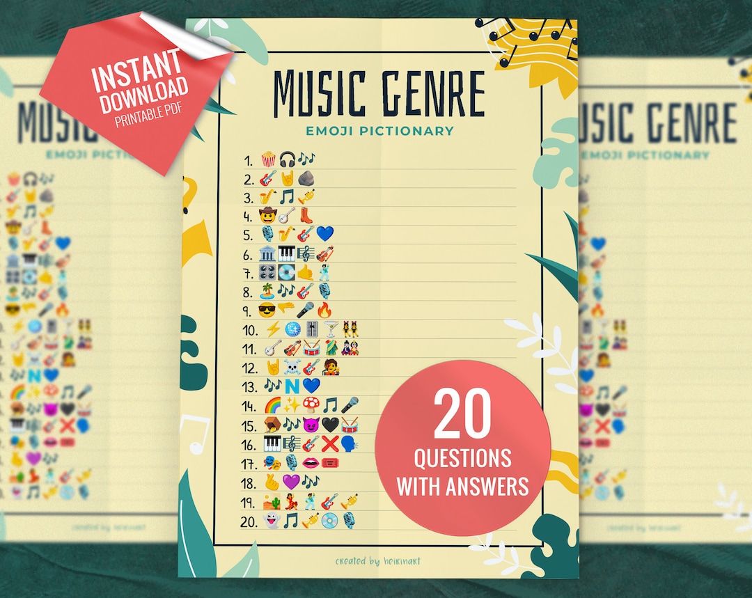 Music Genre Emoji Pictionary, Emoji Quiz, Emoji Game, Printable Party ...