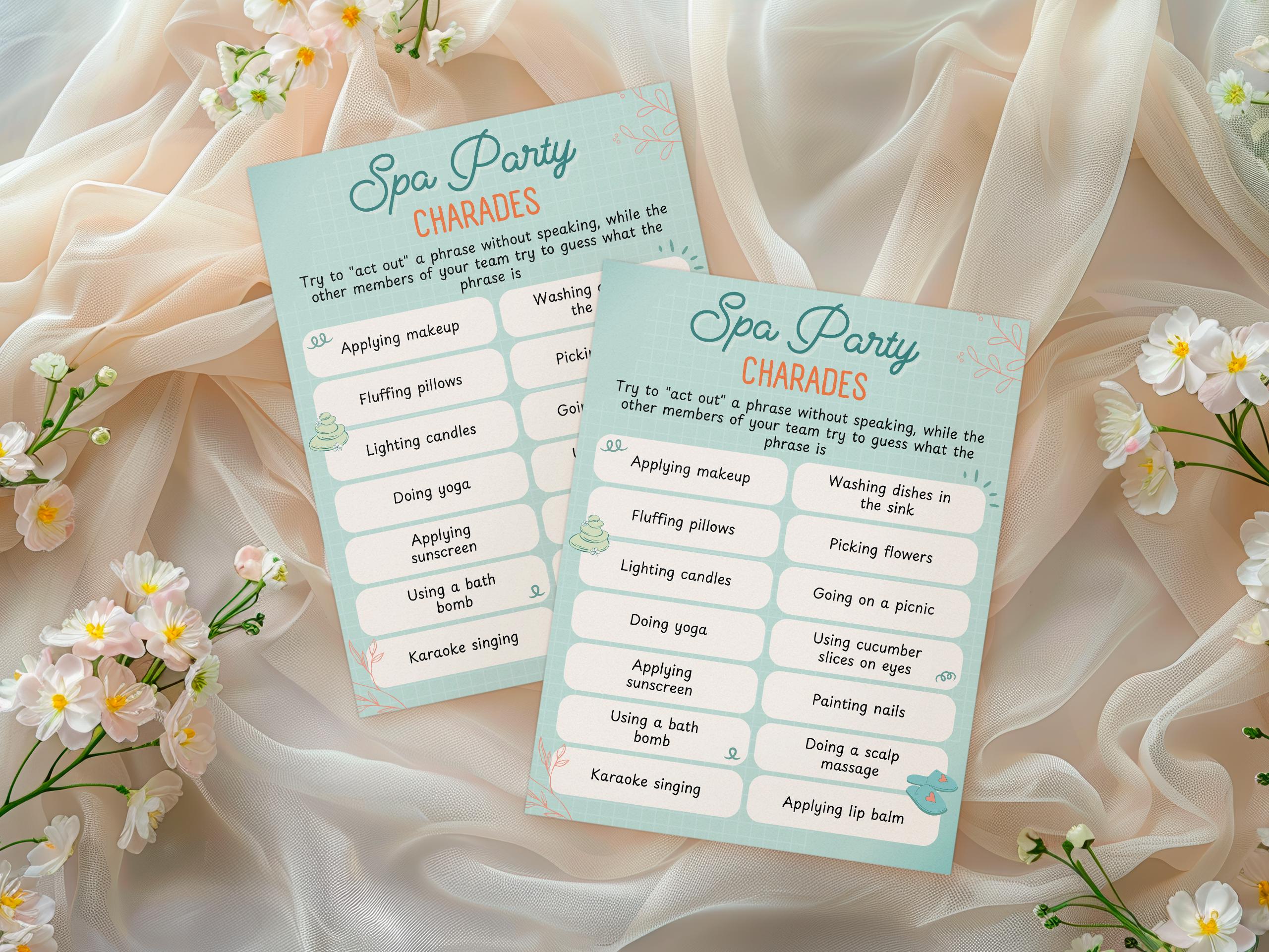 Charades Spa Party Game, Printable & Editable Game, Fun Teens Tweens ...