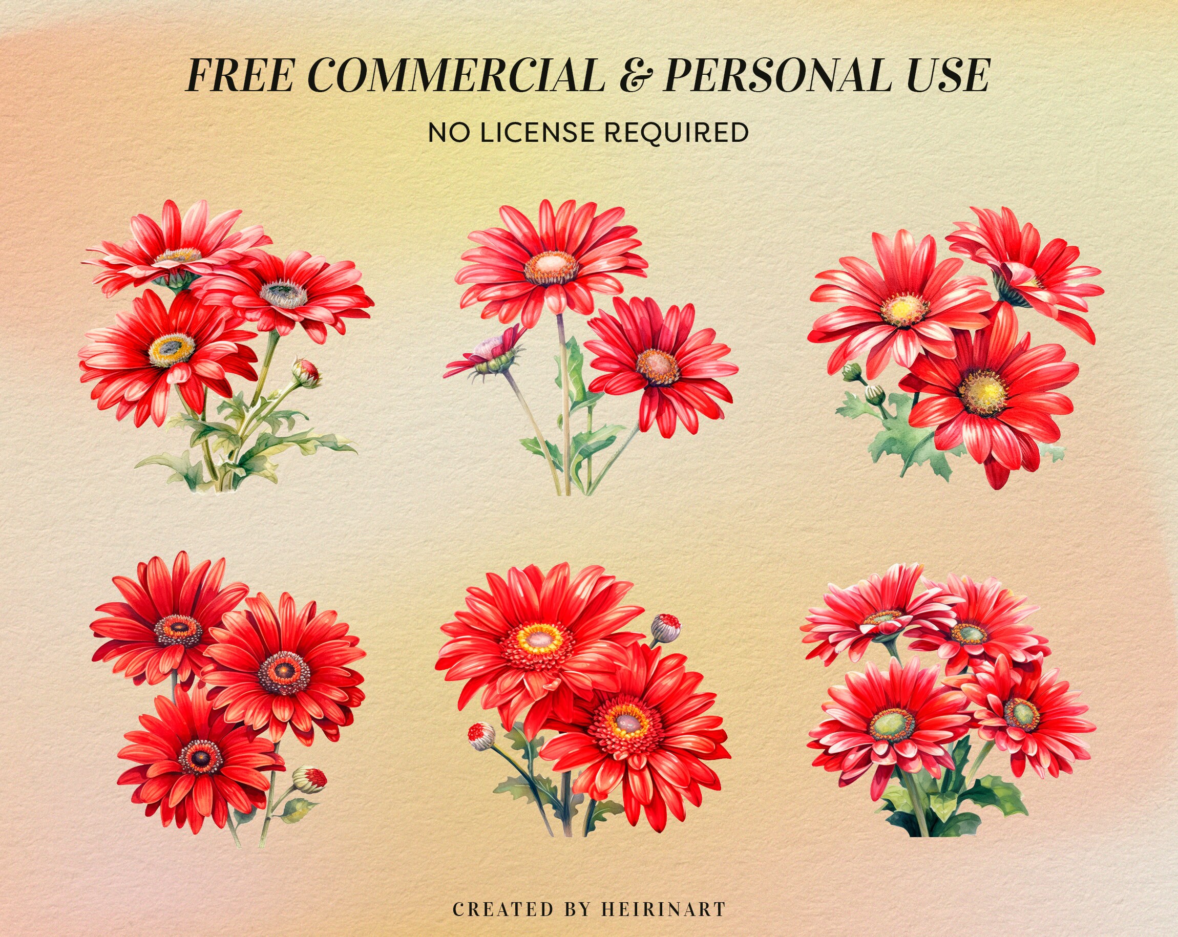 Watercolor Red Daisy Clipart - Watercolor Flowers PNG - Commercial Use ...