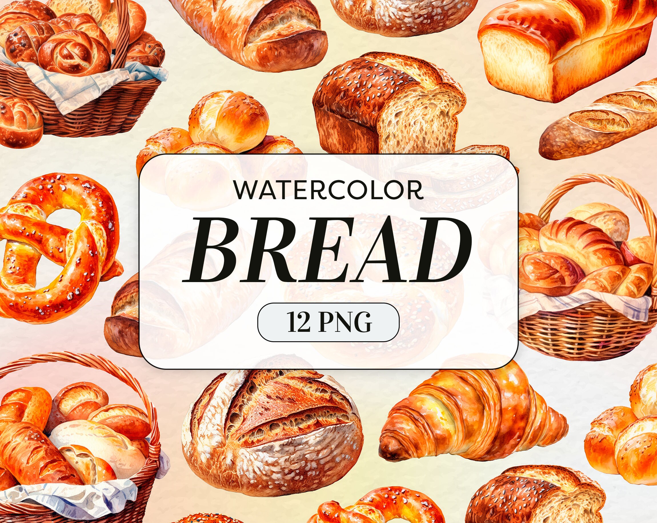 Watercolor Bread Clipart - Loaf of Bread PNG - Commercial Use - Bread ...