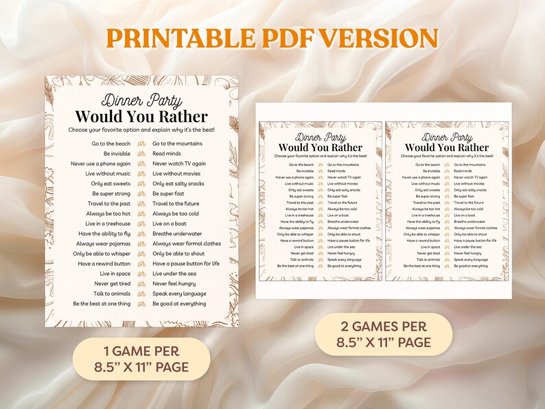 Would You Rather Dinner Party Game, Printable & Editable Game ...
