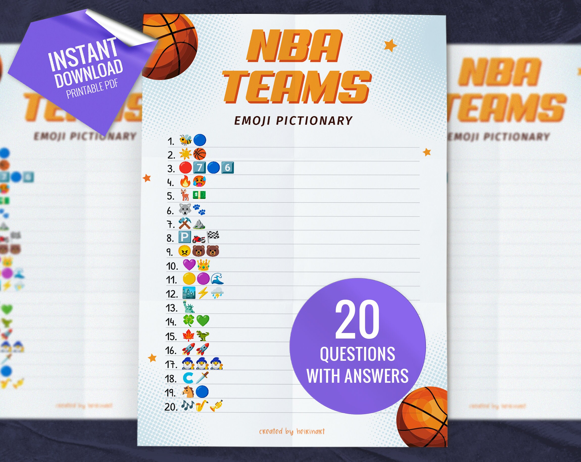 NBA Teams Emoji Pictionary, Printable Party Games, Emoji, 53% OFF