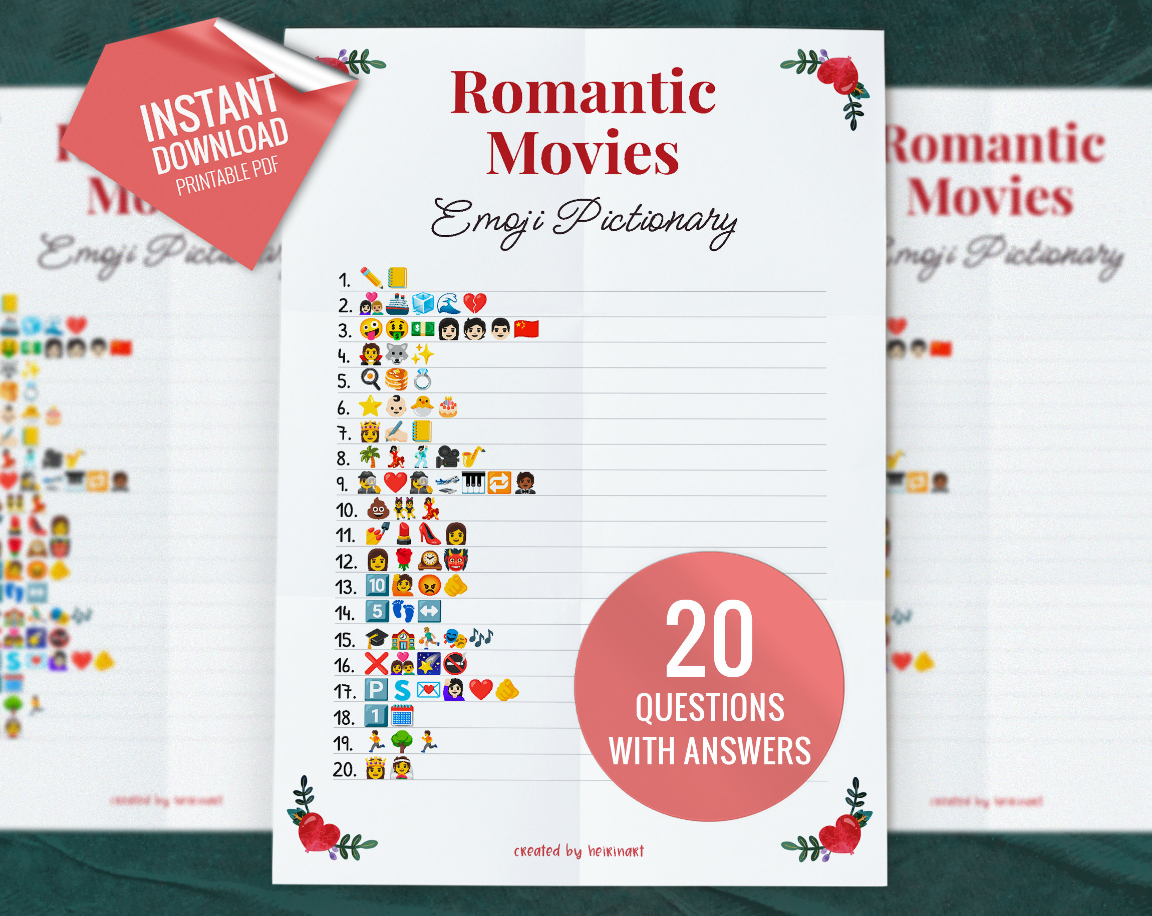 Romantic Movies Emoji Pictionary, Printable Party Games, Fun Family ...