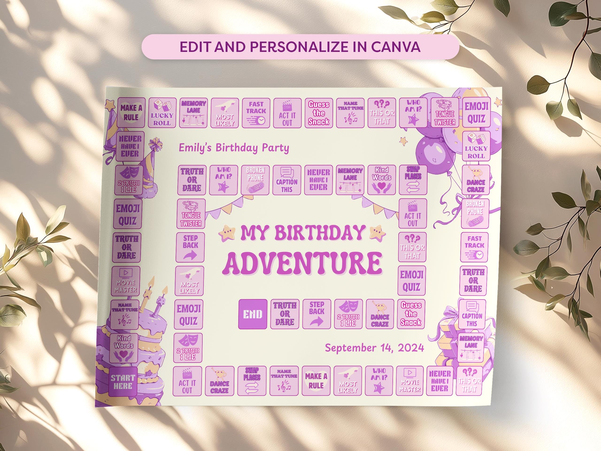 Birthday Party Board Game, Editable Printable Party Games, Fun Party ...