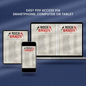 Rock Bands Match up Trivia Game, Printable Party Games, Party Game for ...