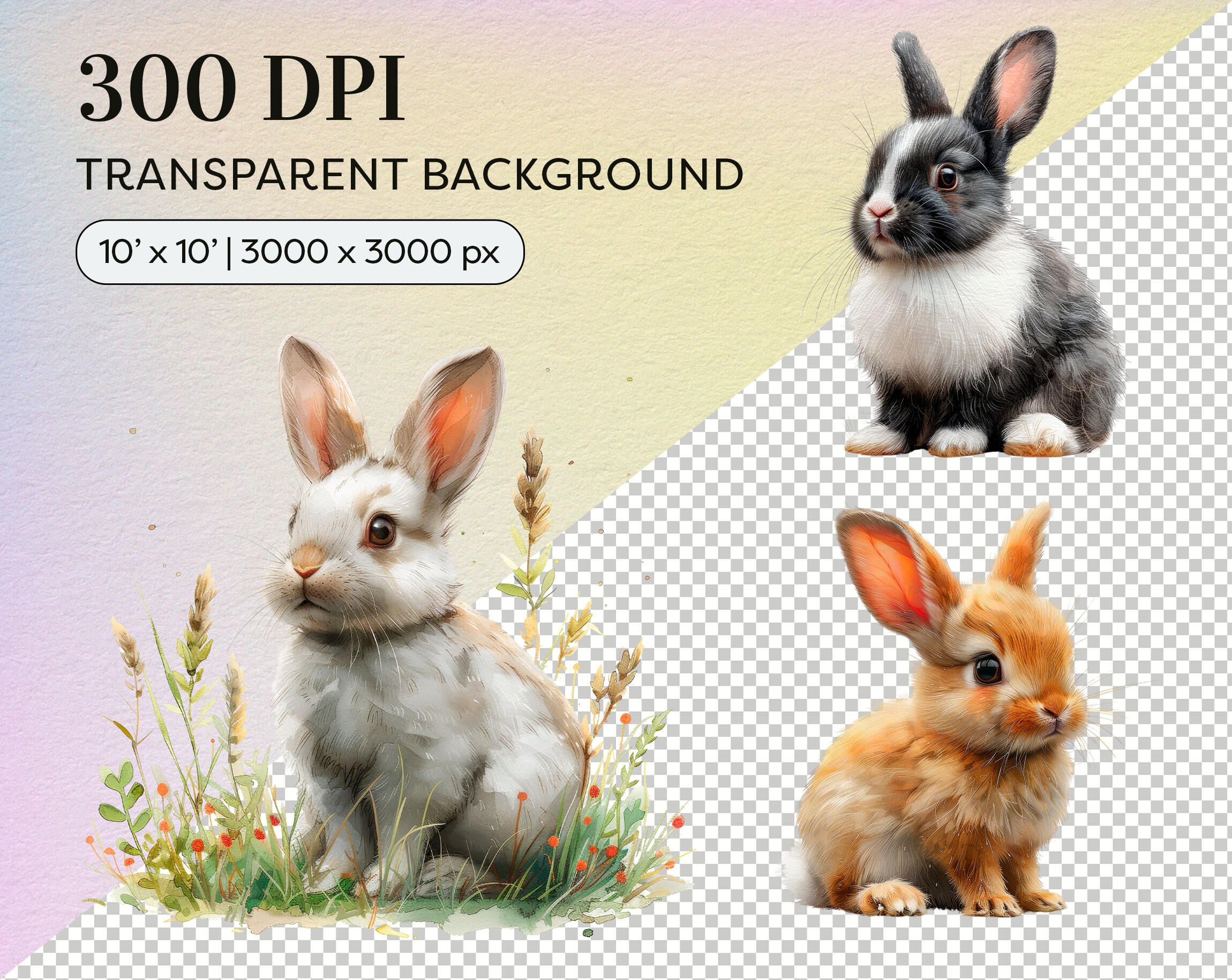Watercolor Bunny Clipart - Cute Bunny Rabbit PNG - Commercial Use ...