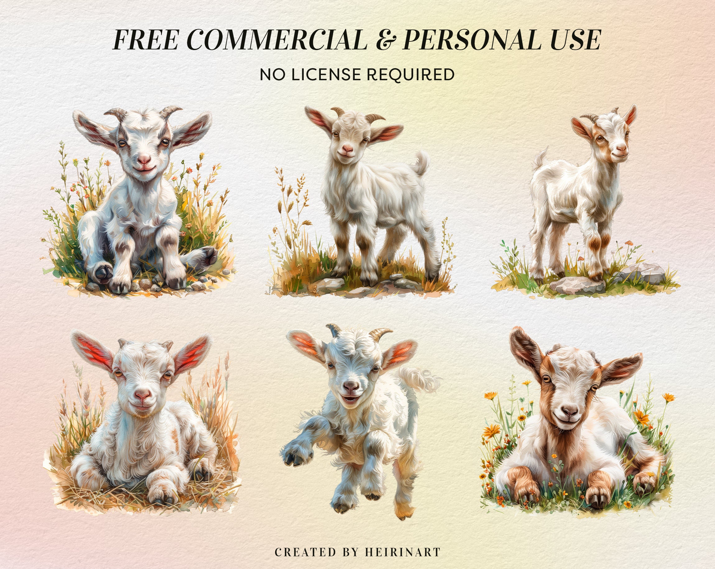 Watercolor Baby Goat Clipart - Cute Goat PNG - Commercial Use - Baby ...