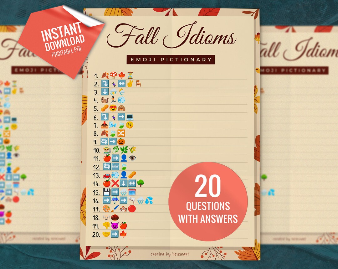Fall Idioms Emoji Pictionary, Printable Party Games, Fun Emoji Quiz ...