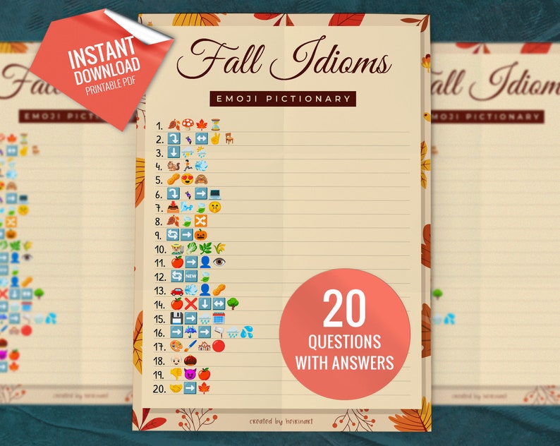 Fall Idioms Emoji Pictionary, Printable Party Games, Fun Emoji Quiz ...