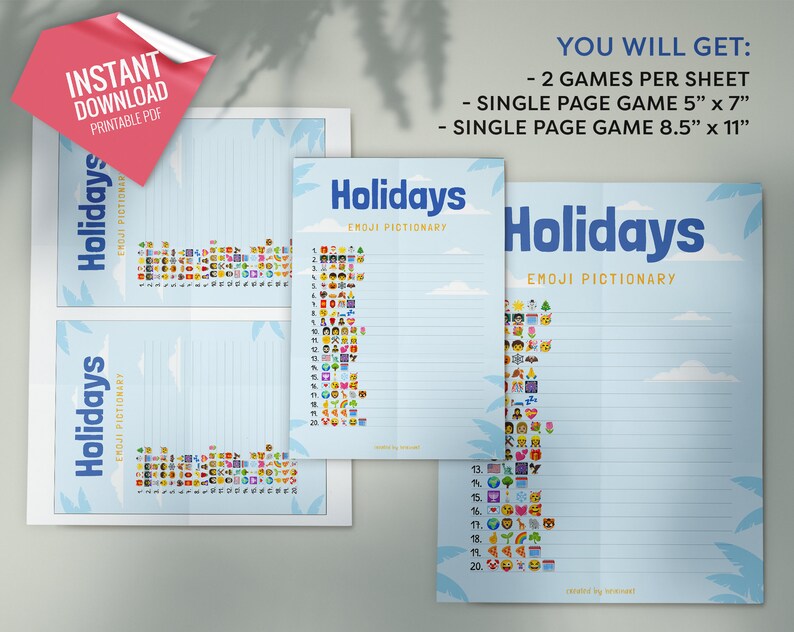 Holidays Emoji Pictionary, Printable Party Games, Birthday Party Game ...