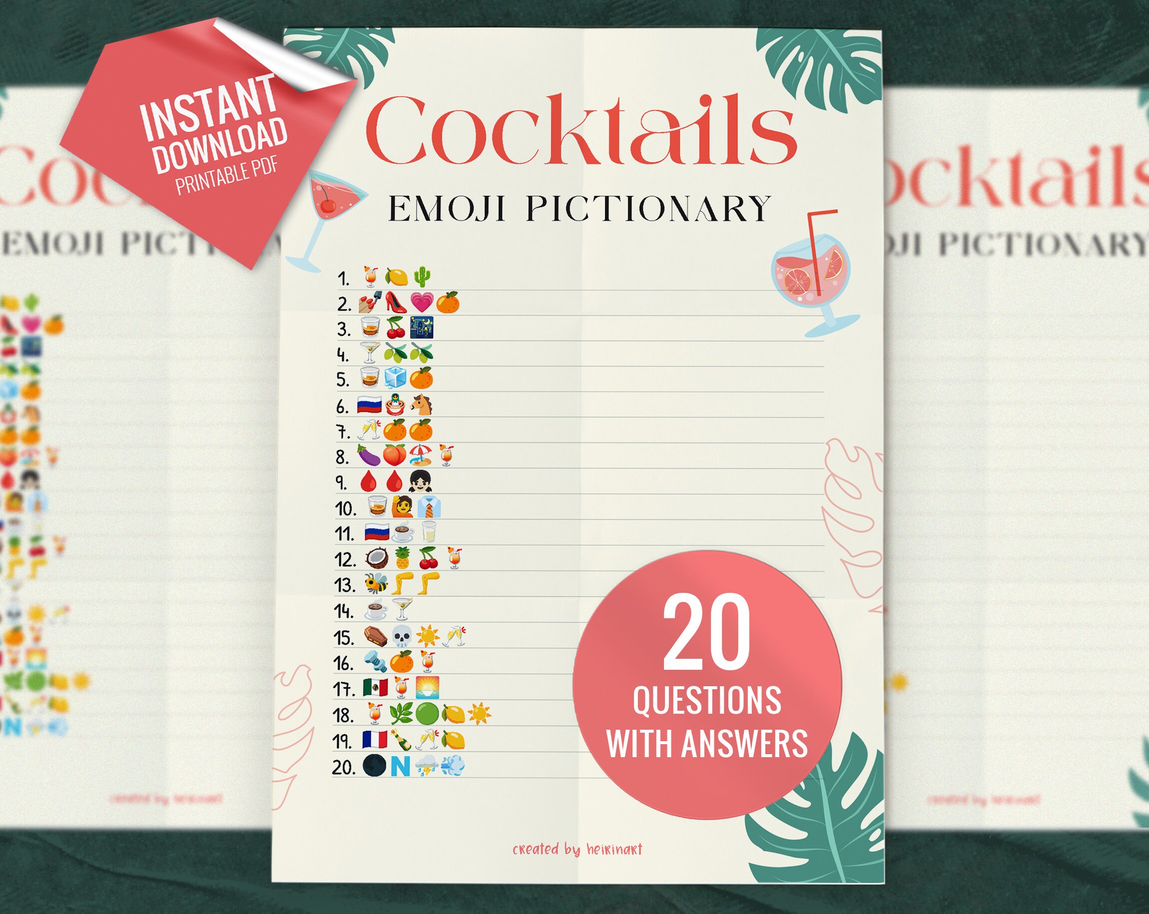 Cocktails Emoji Pictionary, Printable Party Games, Hen Party Games, Fun ...