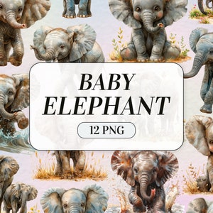 Watercolor Baby Elephant Clipart - Cute Elephant PNG - Commercial Use ...