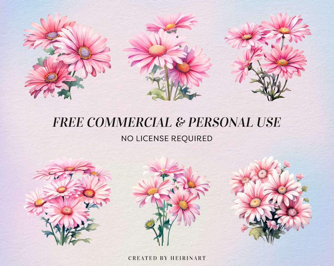 Watercolor Pink Daisy Clipart - Watercolor Flowers PNG - Commercial Use ...