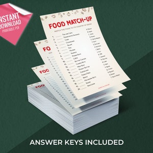 Food Match up Trivia Game Printable Party Games Party Game - Etsy