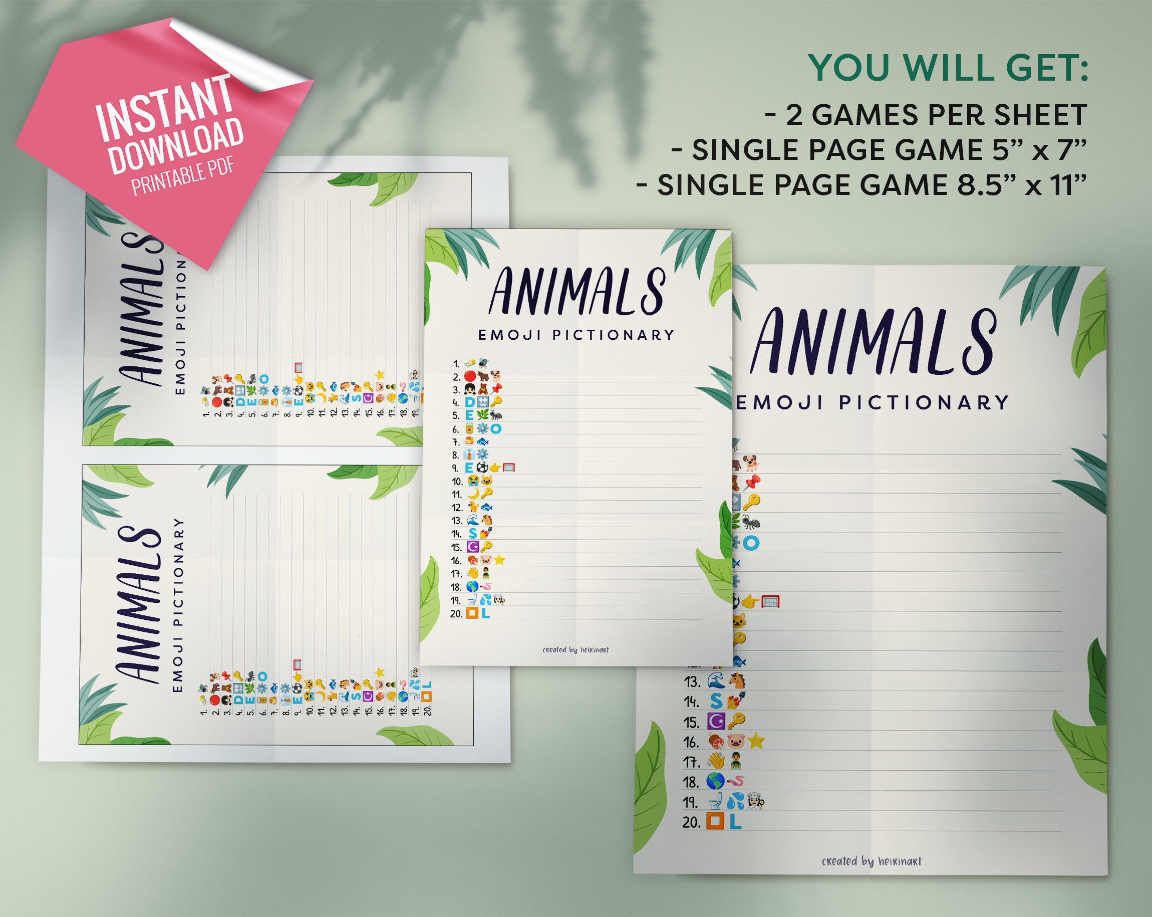 Animals Emoji Pictionary, Printable Party Games, Printable Emoji Game ...