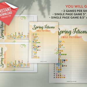 Spring Idioms Emoji Pictionary, Printable Party Games, Party Game for ...