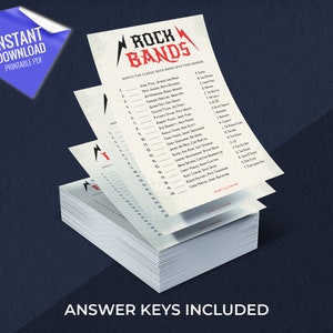 Rock Bands Match up Trivia Game, Printable Party Games, Party Game for ...