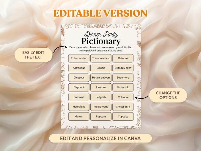 Pictionary Dinner Party Game, Printable & Editable Game, Icebreaker ...