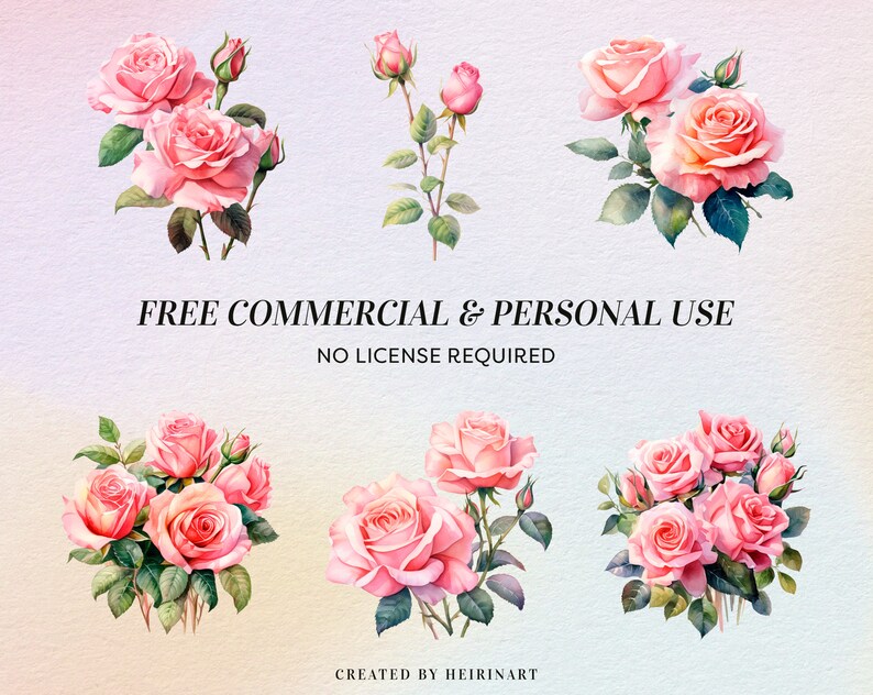 Watercolor Pink Rose Clipart - Watercolor Flowers PNG - Commercial Use ...