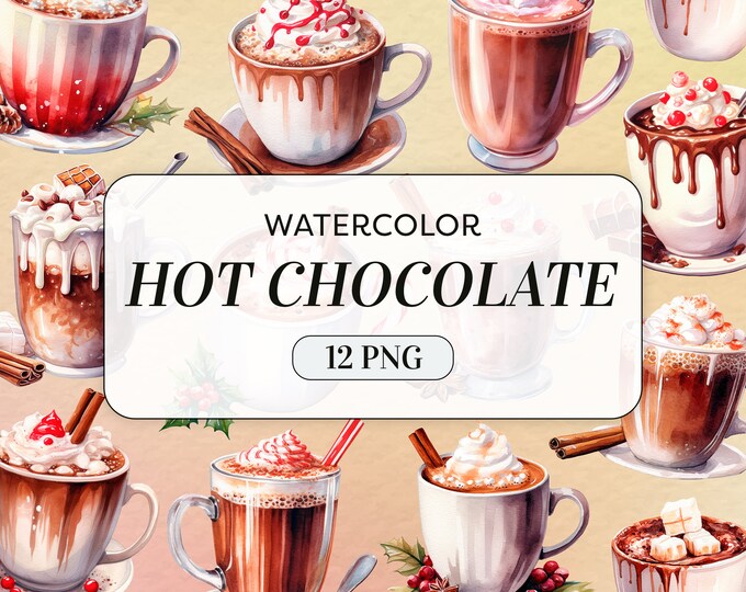 11 Watercolor Hot Chocolate Clipart Christmas Hot Cocoa Christmas Gift ...