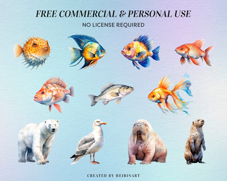 Aquatic Animals Clipart - Watercolor Sea Animals PNG - Commercial Use ...
