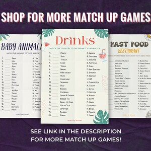 Drinks Match up Trivia Game, Printable Party Games, Party Game for Kids ...