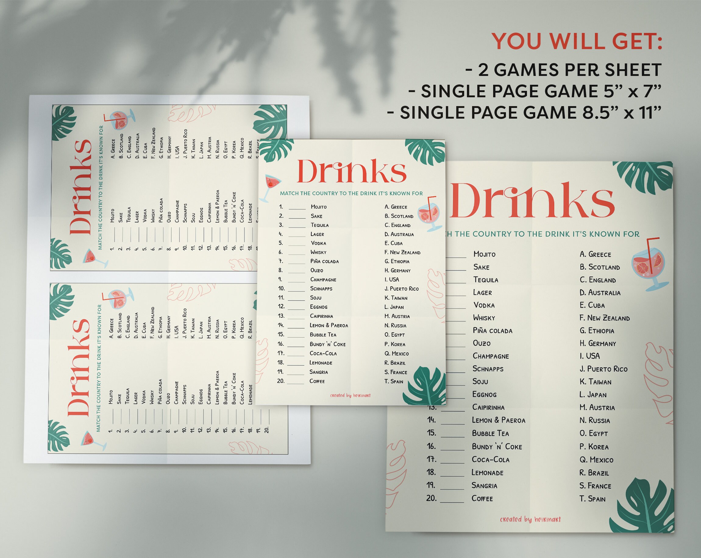 Drinks Match up Trivia Game, Printable Party Games, Party Game for Kids ...