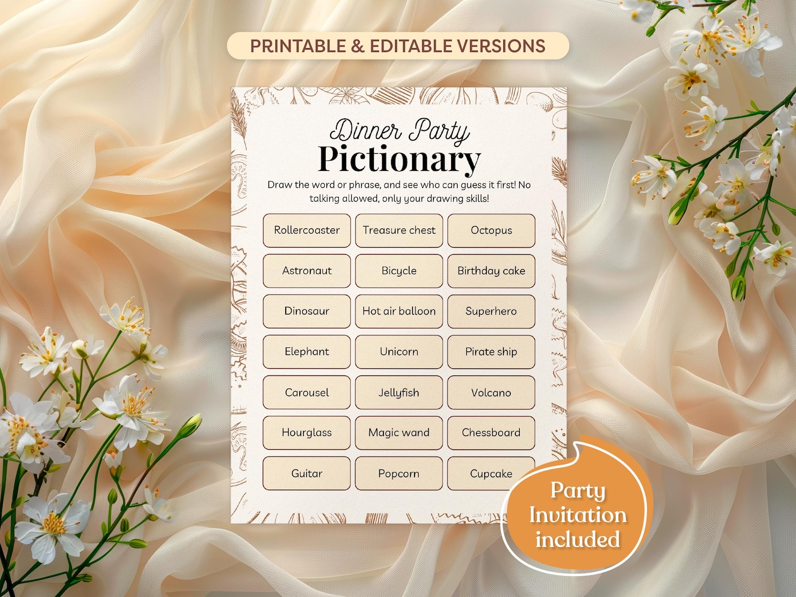 Pictionary Dinner Party Game, Printable & Editable Game, Icebreaker ...