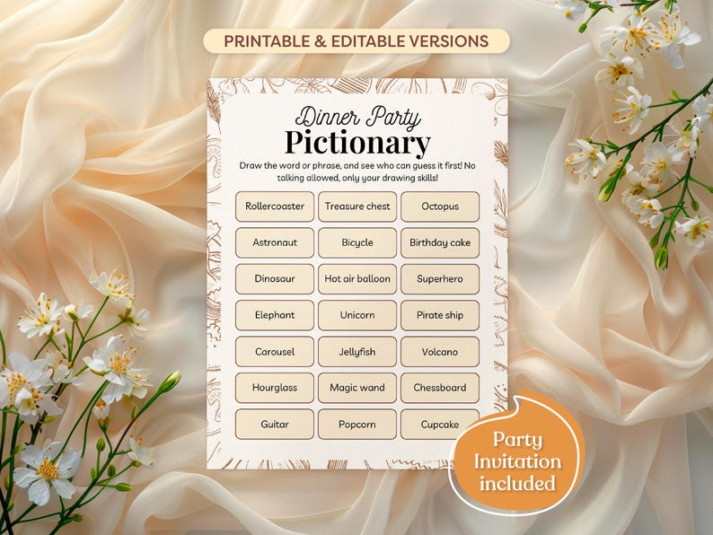 Pictionary Dinner Party Game, Printable & Editable Game, Icebreaker ...
